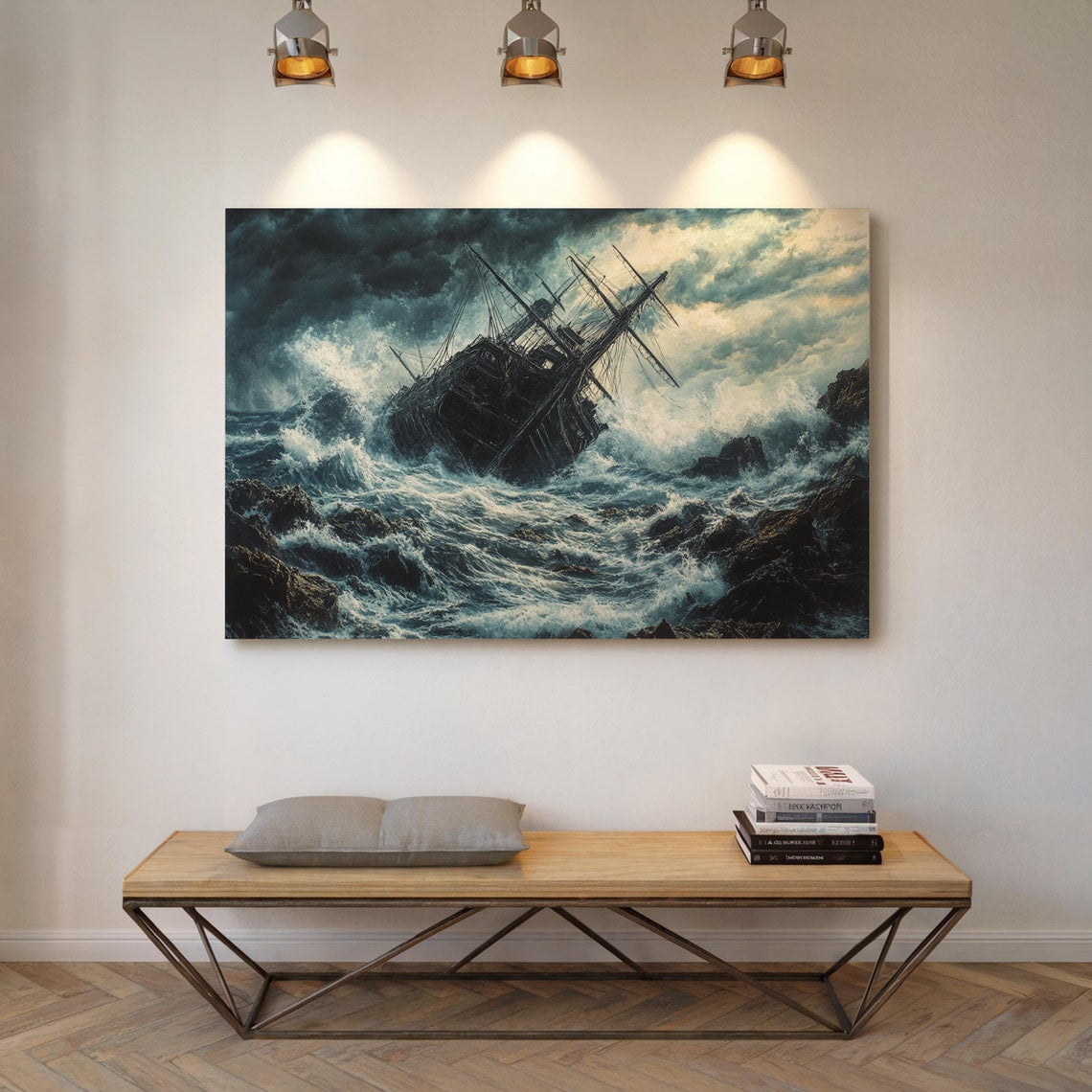 Shipwreck In Stormy Seas - Dramatic Ocean Waves Wall Art, Dark Nautical ...