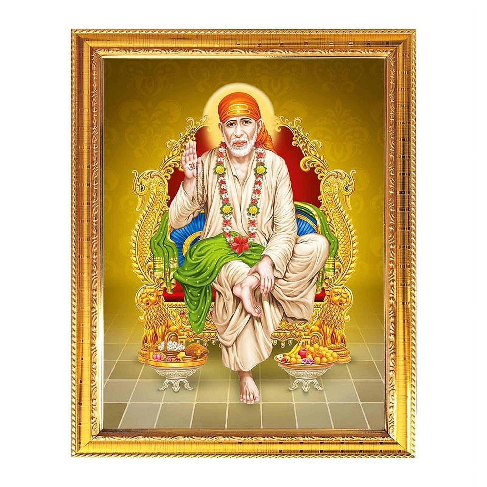 Shirdi Sai Baba God Photo Frames For Pooja Indian Golden Wall Décor ...