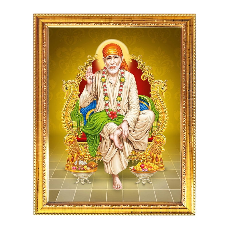 Shirdi Sai Baba God Photo Frames For Pooja Indian Golden Wall Décor ...