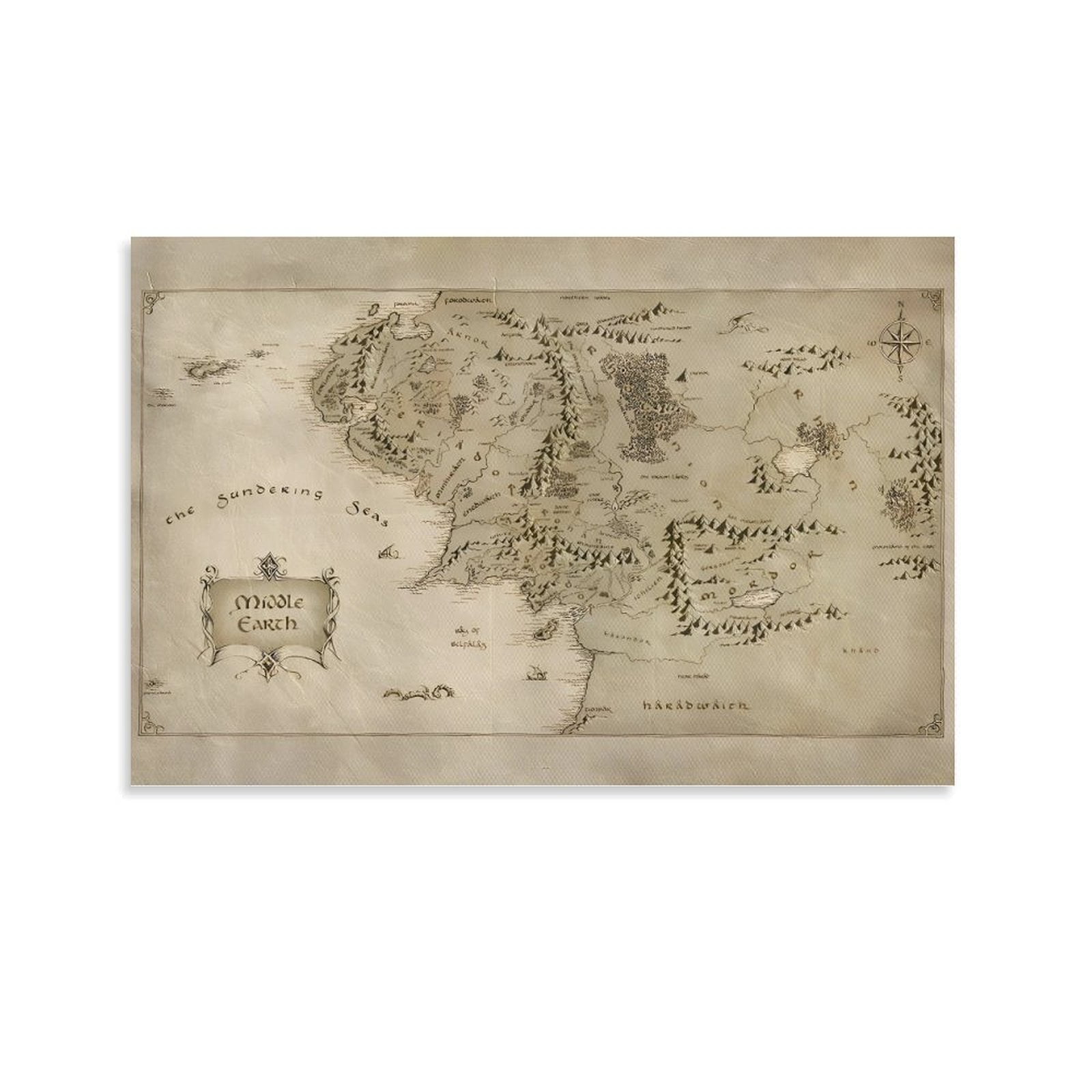 The Shire LOTR Middle Earth Hobbit Vintage World Map(3) Print Photo Art ...
