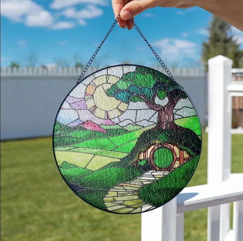 Shire Stained Glass Suncatcher, Bookish Suncatcher, Cottagecore ...