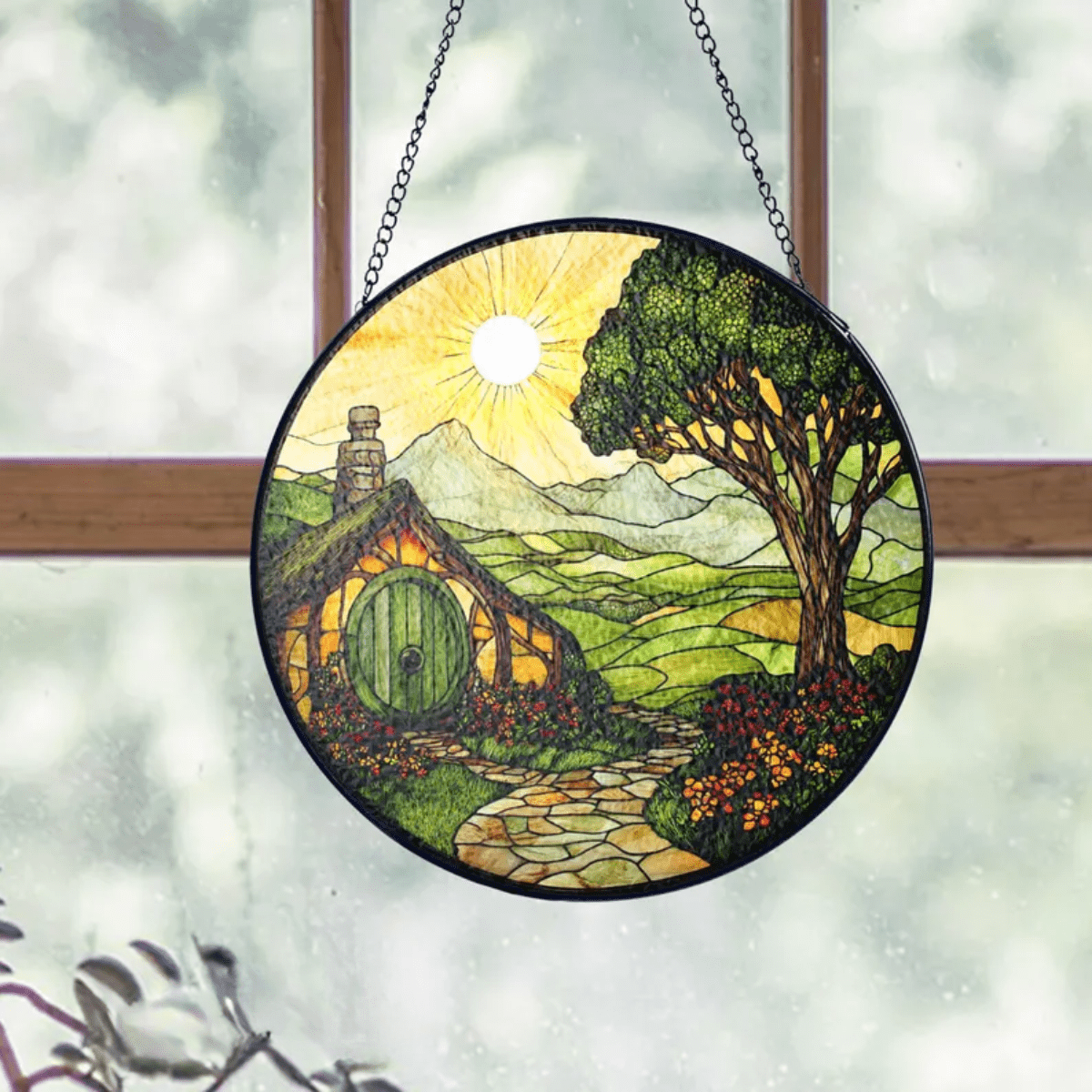 Shire Stained Glass Suncatcher, Fantasy Garden Window Hanging Decor ...