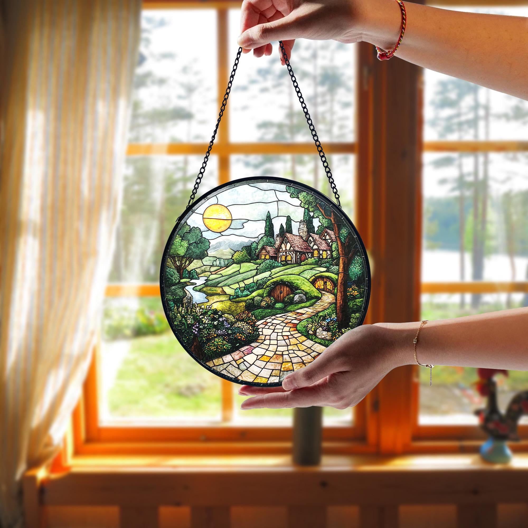 The Shire Stained Glass Suncatcher, Fantasy Shire Window Hanging ...