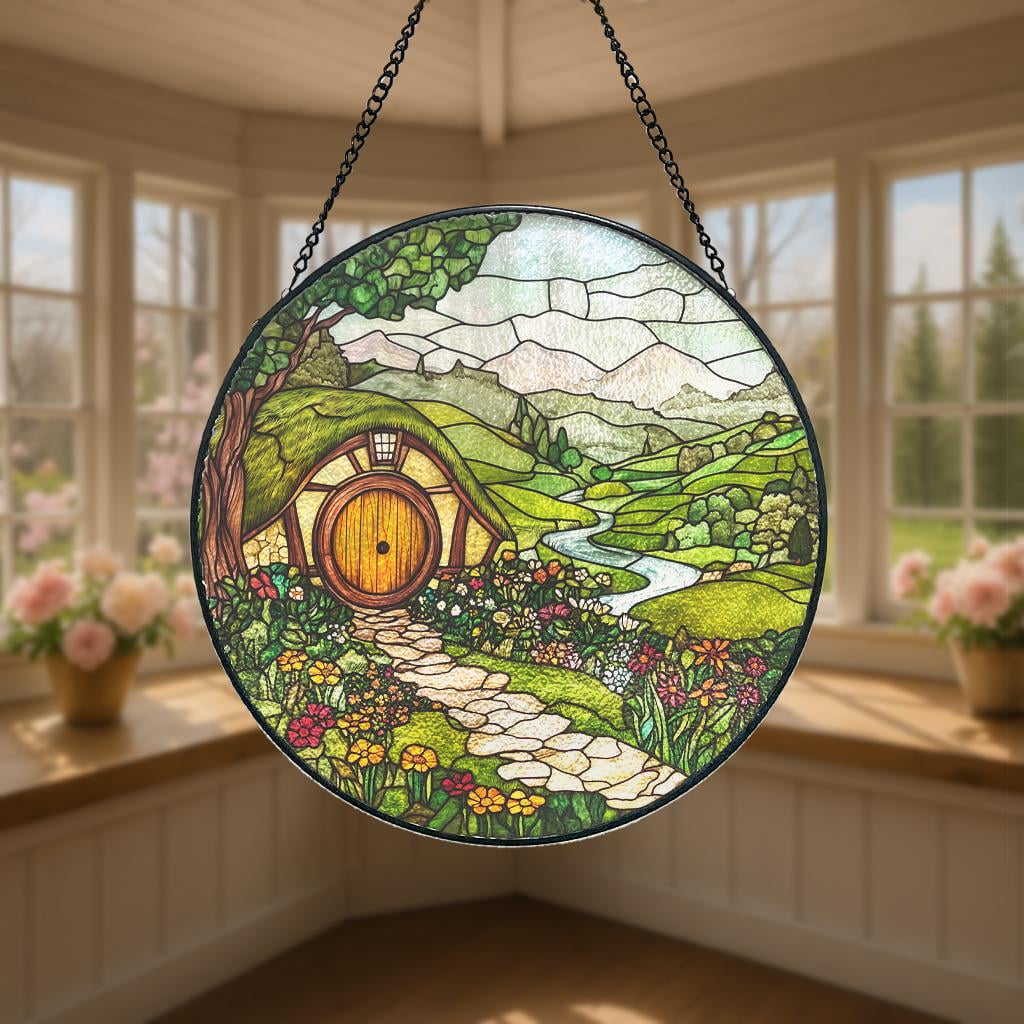 The Shire Stained Glass Suncatcher, Hobbit House Acrylic Decor, Fantasy ...