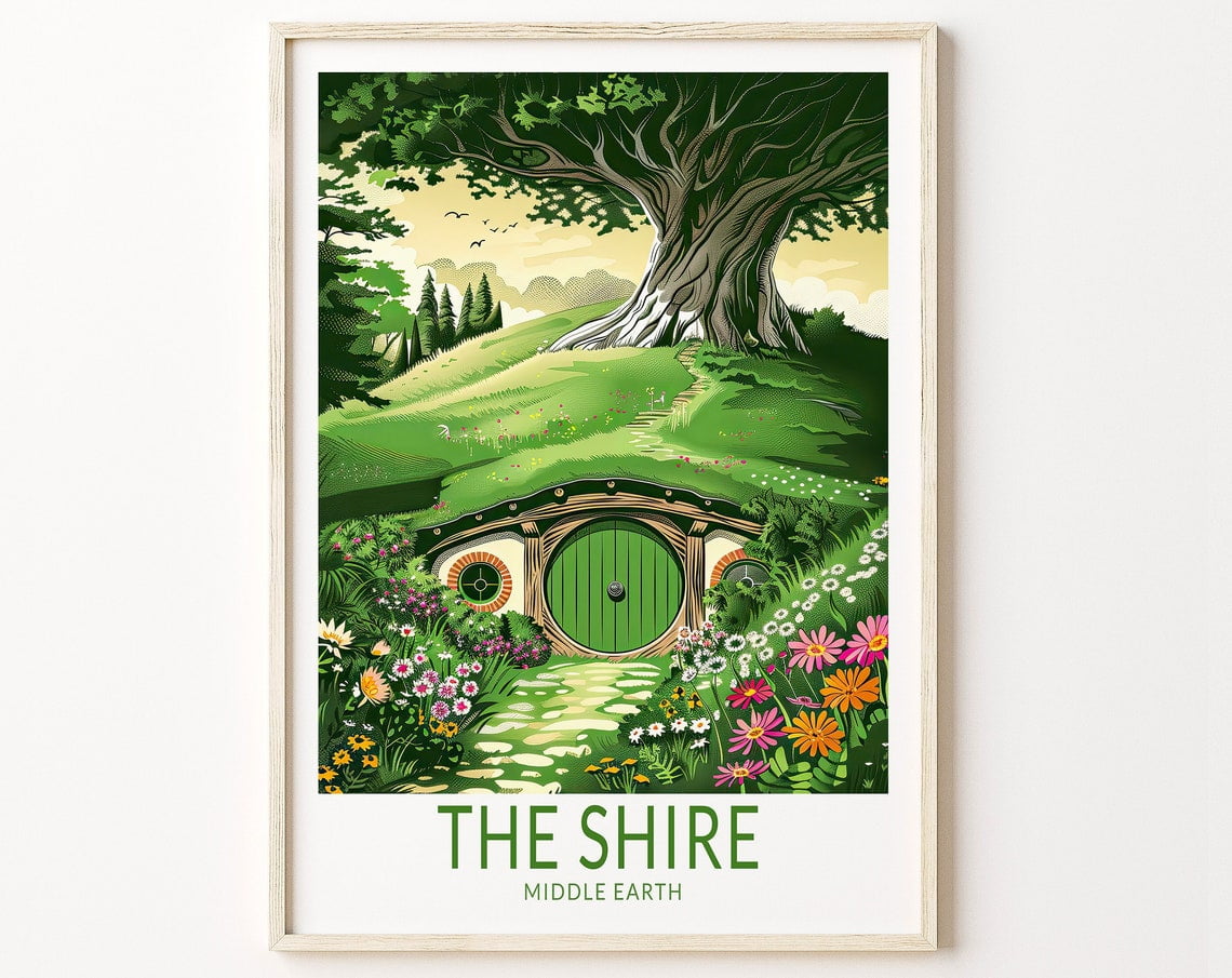 The Shire Travel Poster, Middle Earth Print, New Zealand City Wall ...