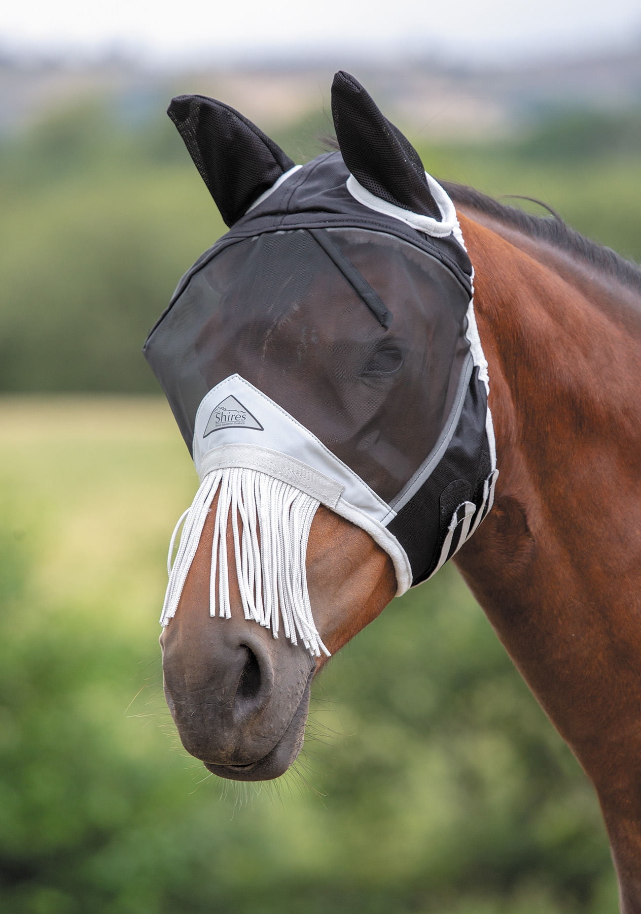 Shires Arma Fine Mesh Fly Mask with Fringe Ears | Full | Black ...