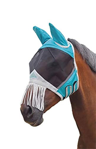 Shires Fine Mesh Fly Mask with Ears and Fringe Teal Small Pony ...