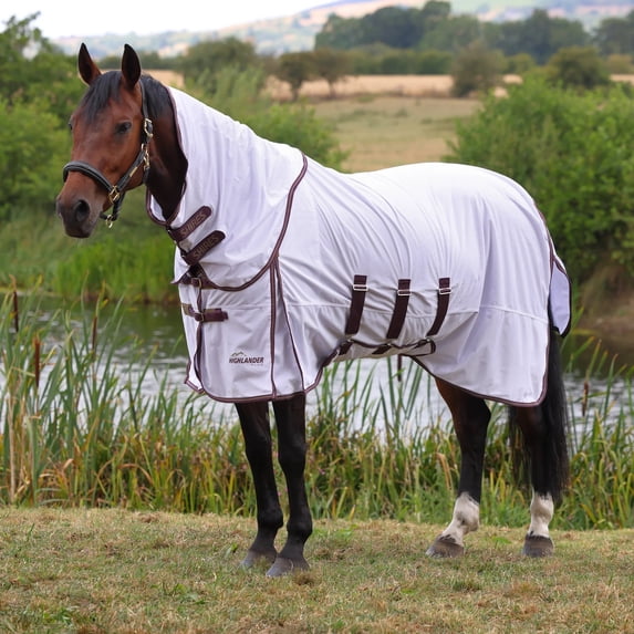 Shires Highlander Plus Horse Fly Sheet and Detachable Neck Set - White ...