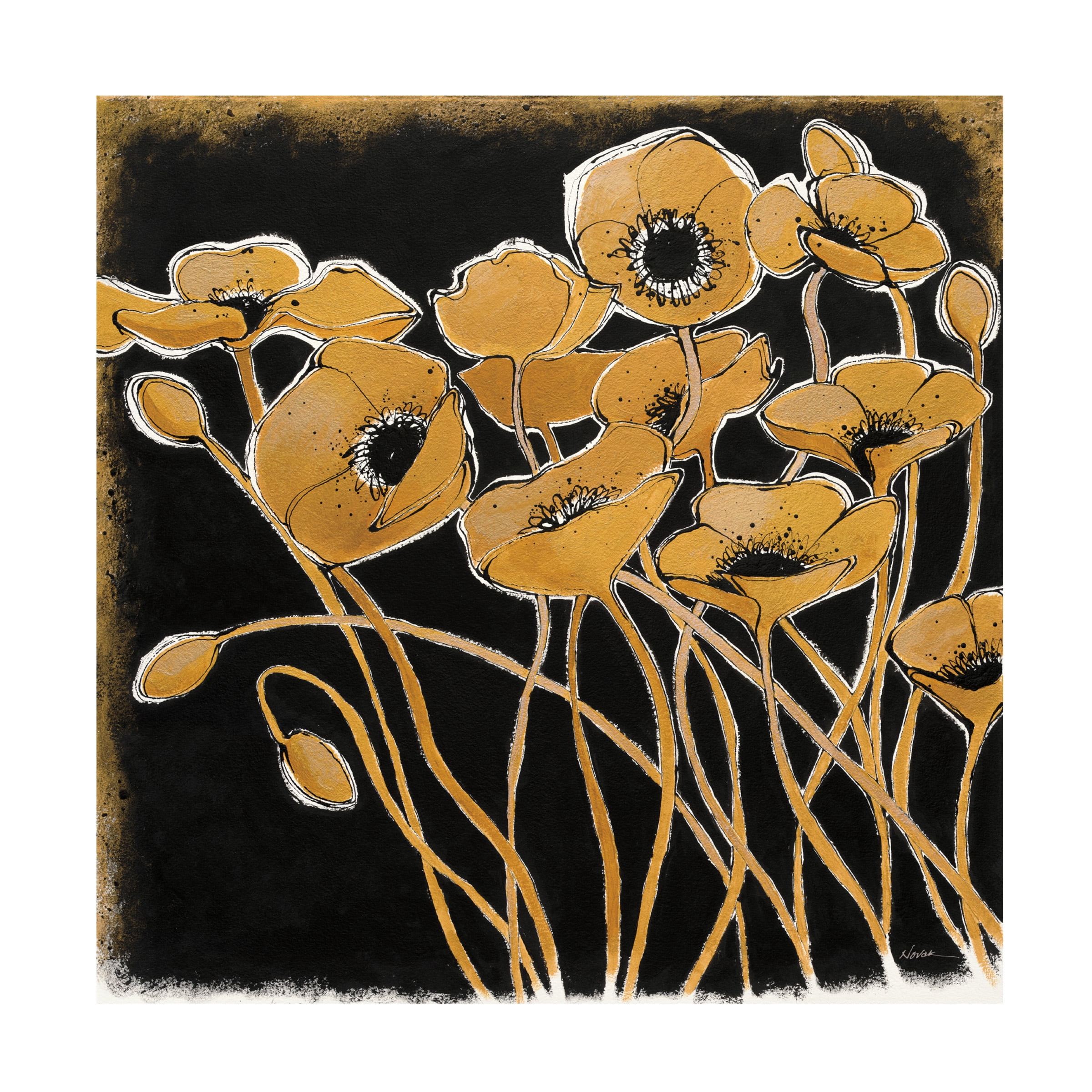 Shirley Novak 'Gold Black Line Poppies I' Canvas Art - Walmart.com