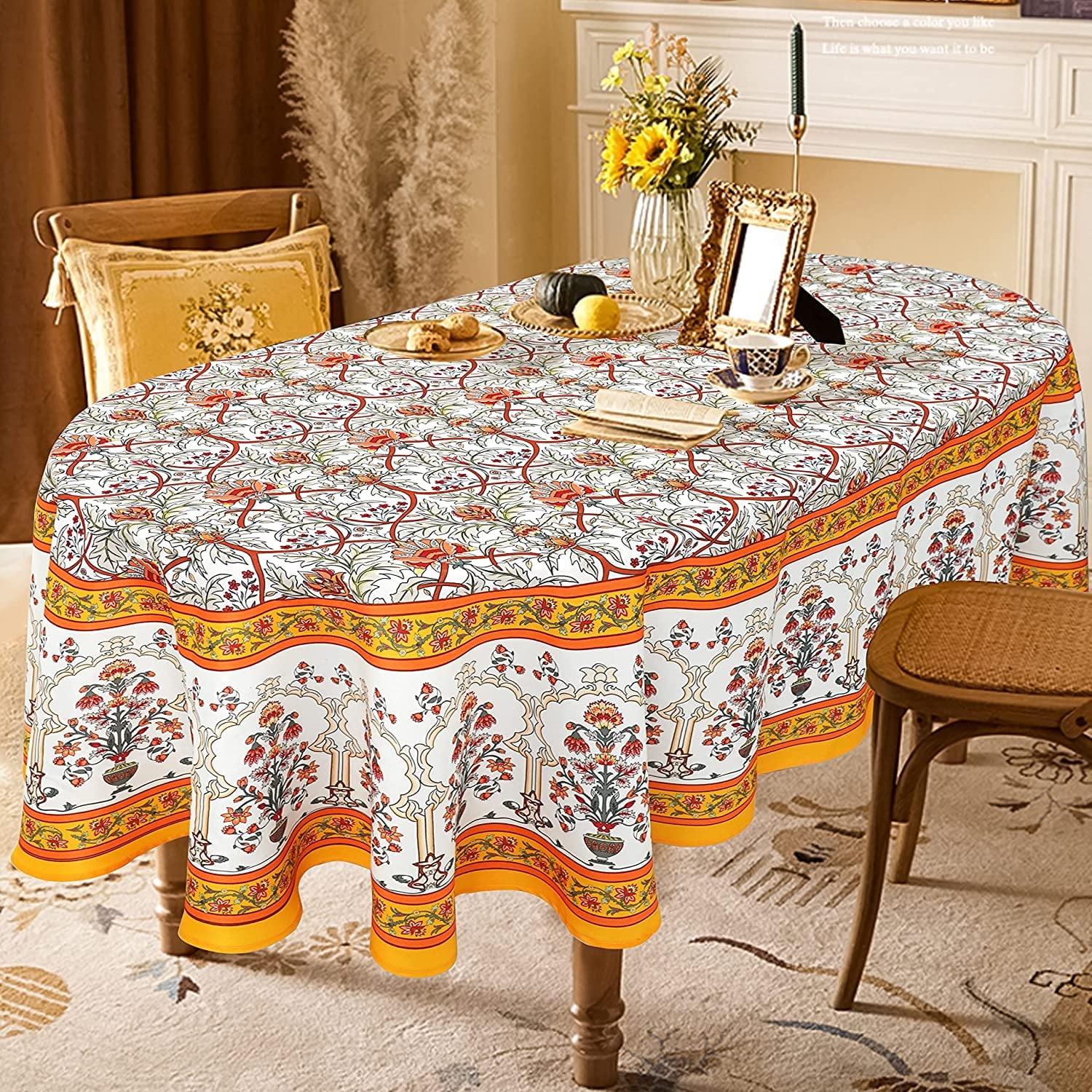 Shirrape Tablecloth,Yellow Floral PatternTable Cloth, French Country ...