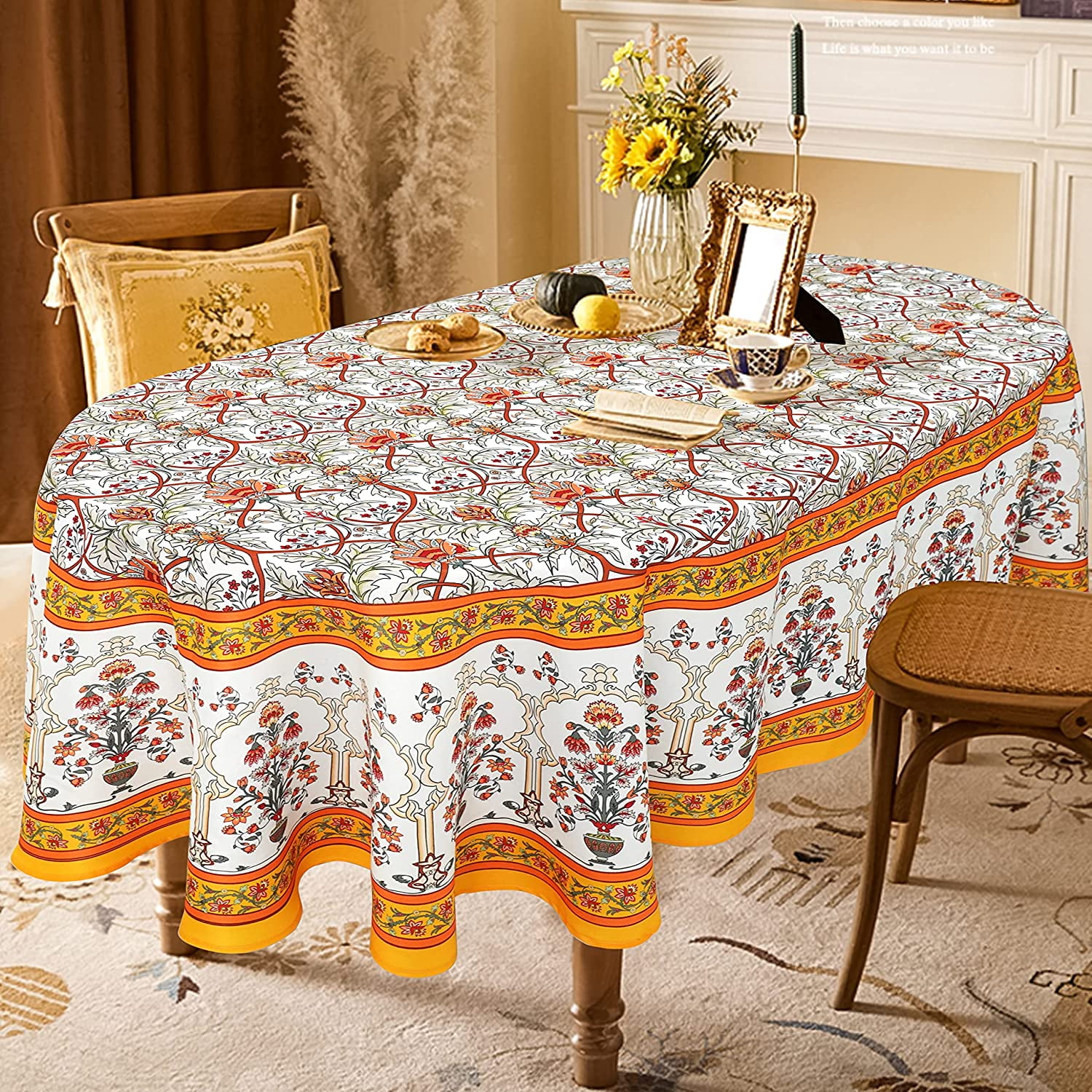 Shirrape Tablecloth,Yellow Floral PatternTable Cloth, French Country ...