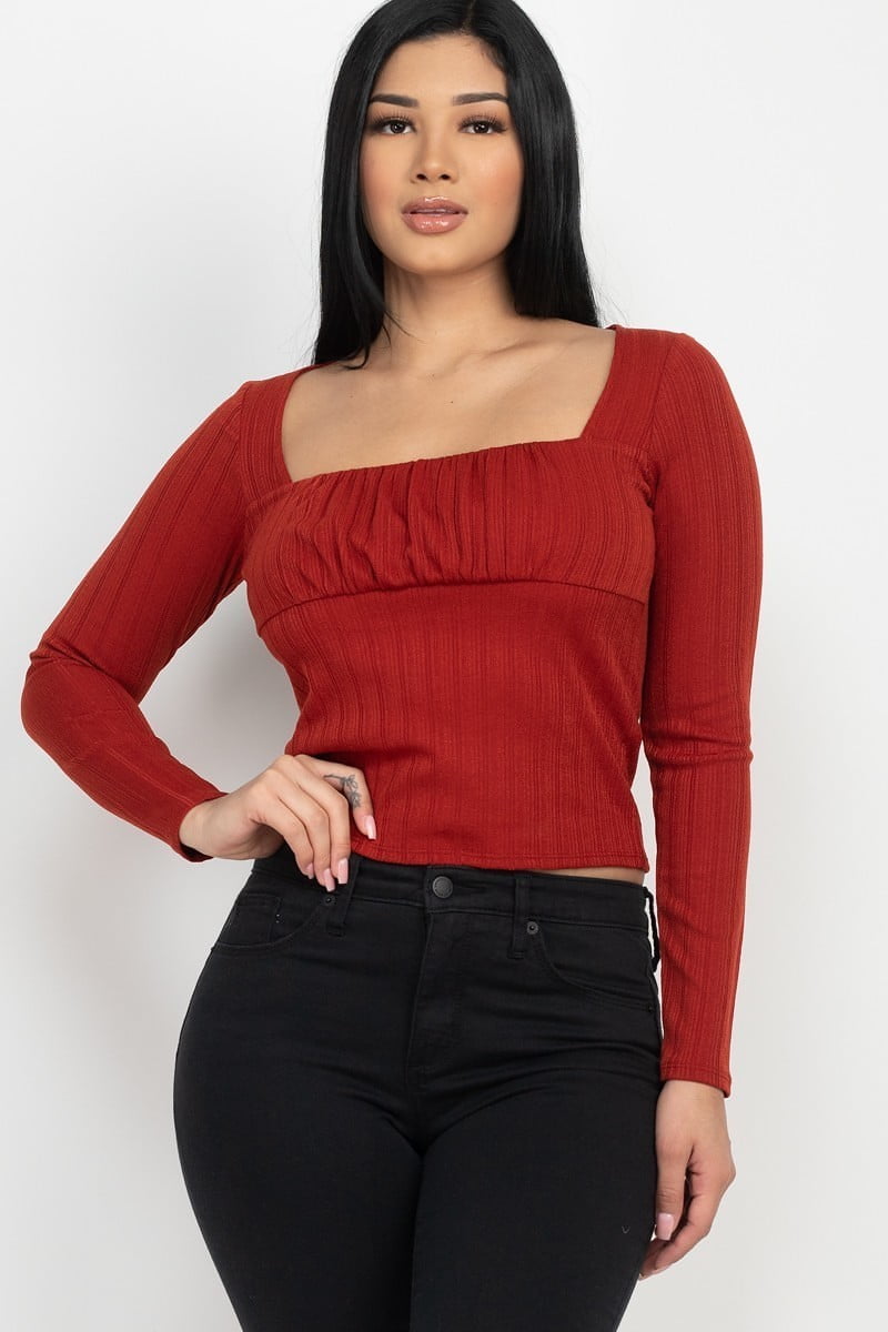 Shirred Square Neck Top - Walmart.com