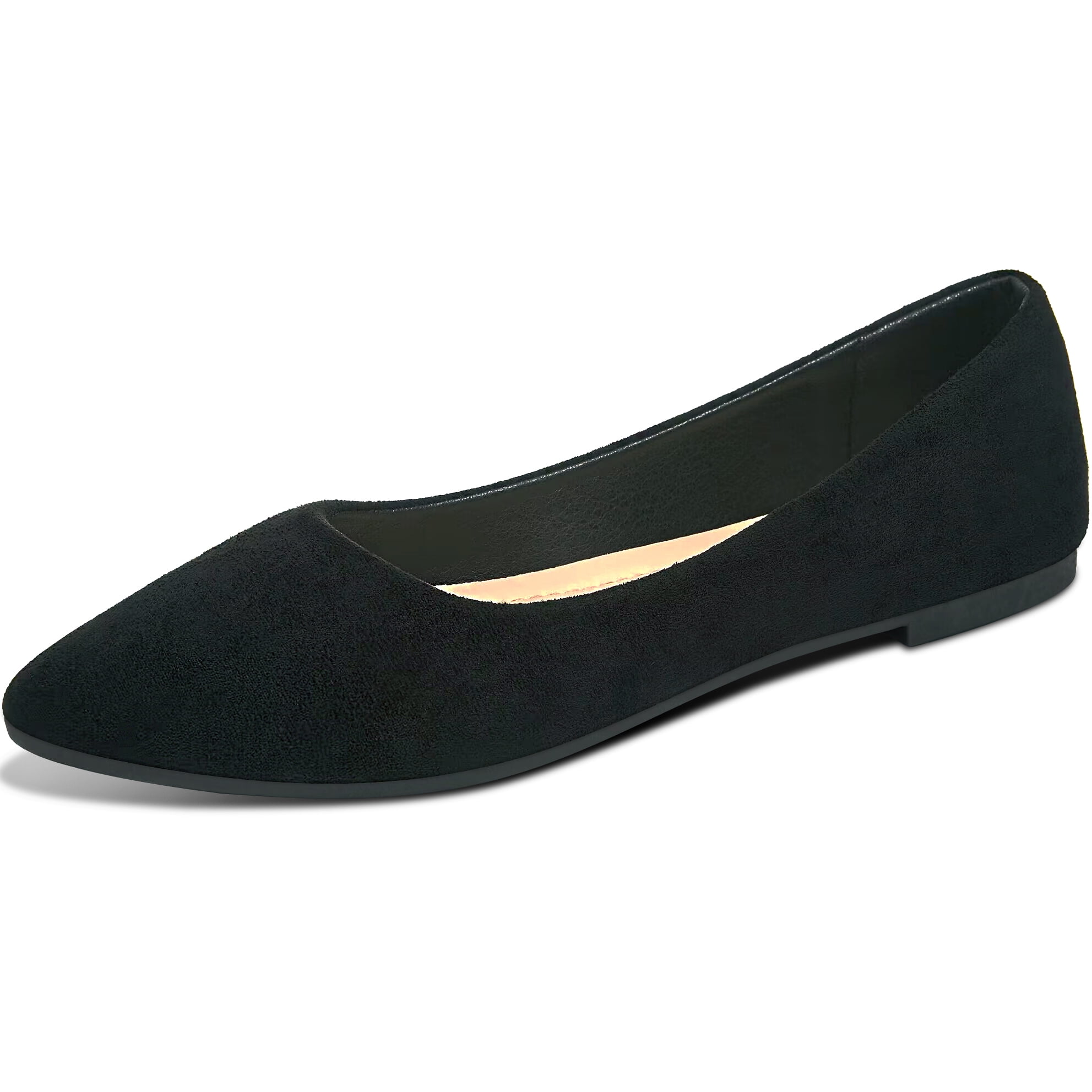 Shirry Trendy Womens Black Faux Suede Pointed Toe Ballet Flats Comfortable Slip On Loafer