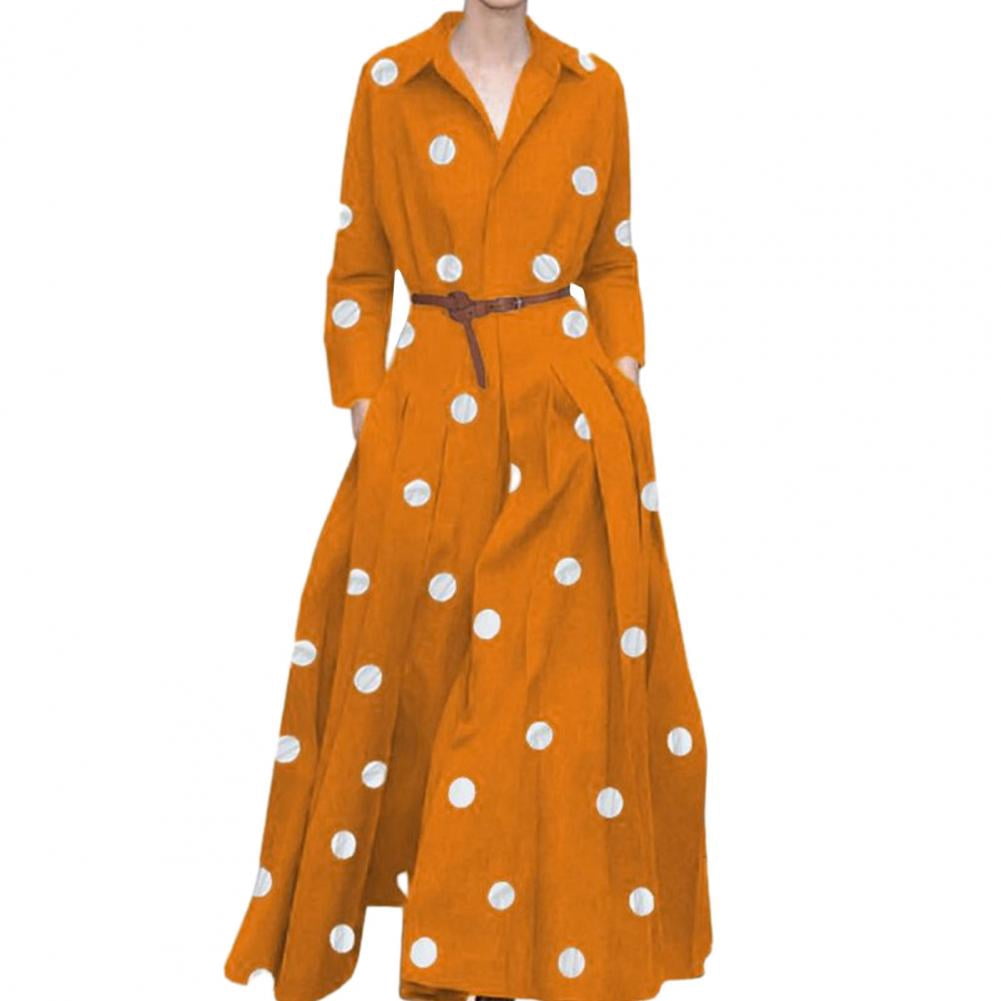 Shirt Dress Dot Print Spring Summer Women's Long Skirt Fashion Long ...
