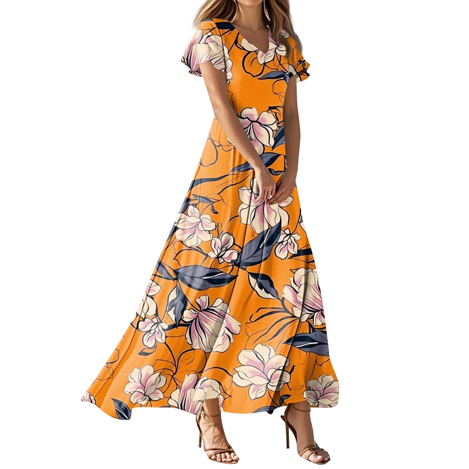 Shirt Dress, Wedding Guest Easter Dresses Chiffon Floral Short Sleeve ...