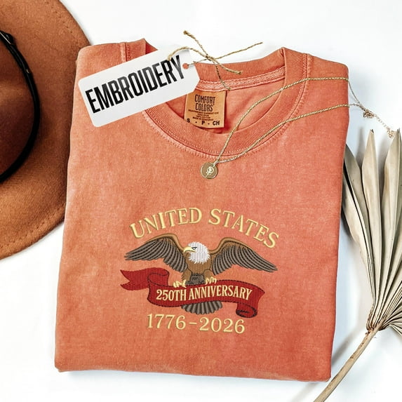 Shirt, Embroidery United States 250th Anniversary Shirt, Patriotic ...