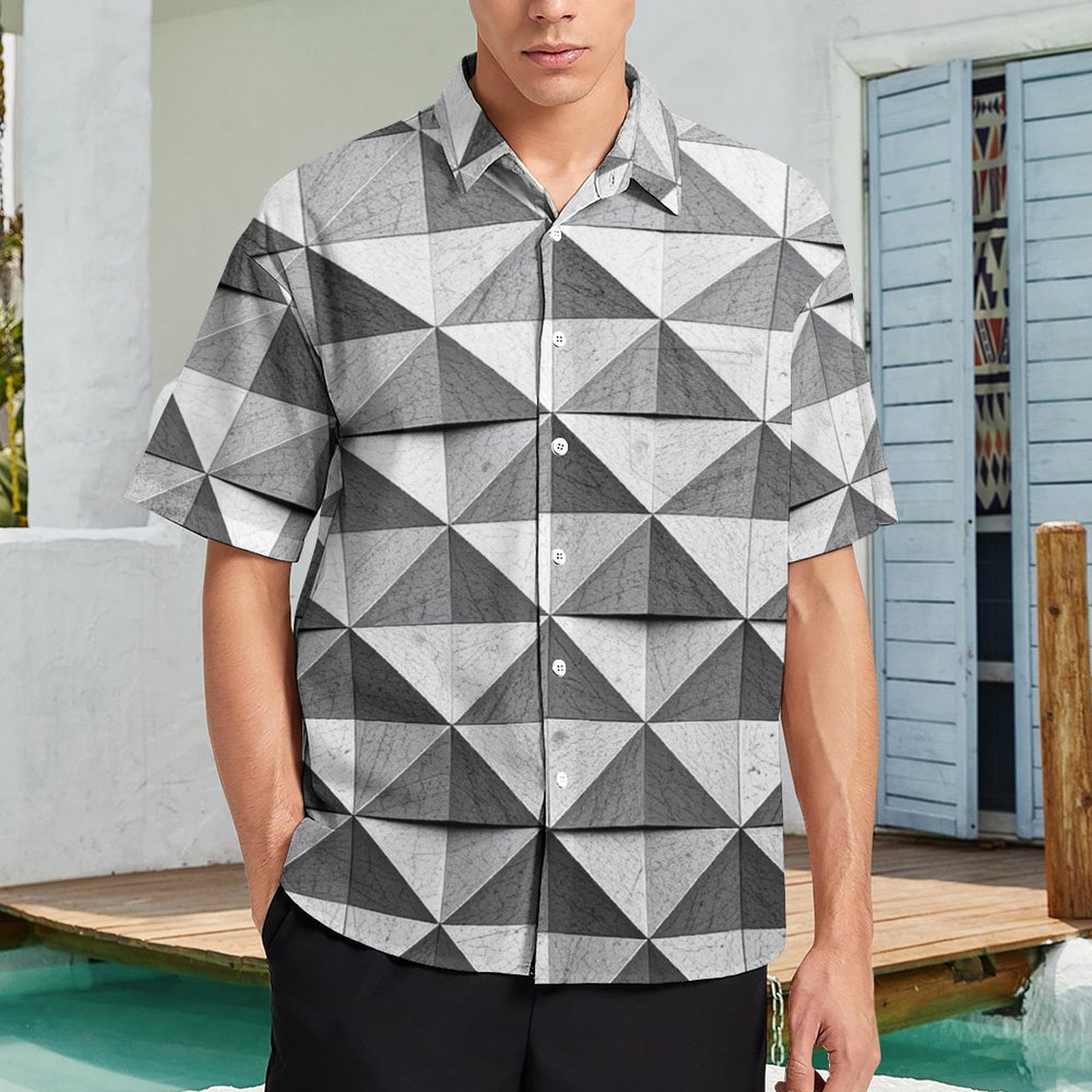 Shirt Man Beach Abstract Grayscale Triangle Pattern Texture Vintage ...