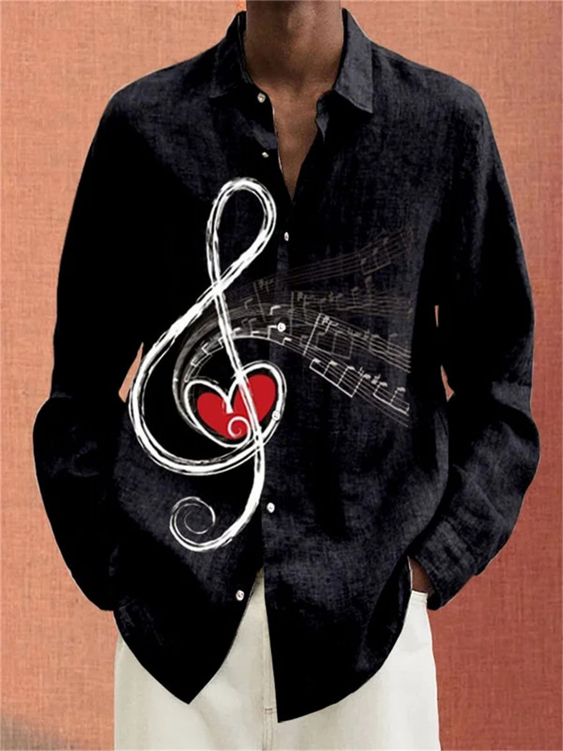 Shirt Men's Musical Notation Musical Instruments Clear Graphics Casual ...