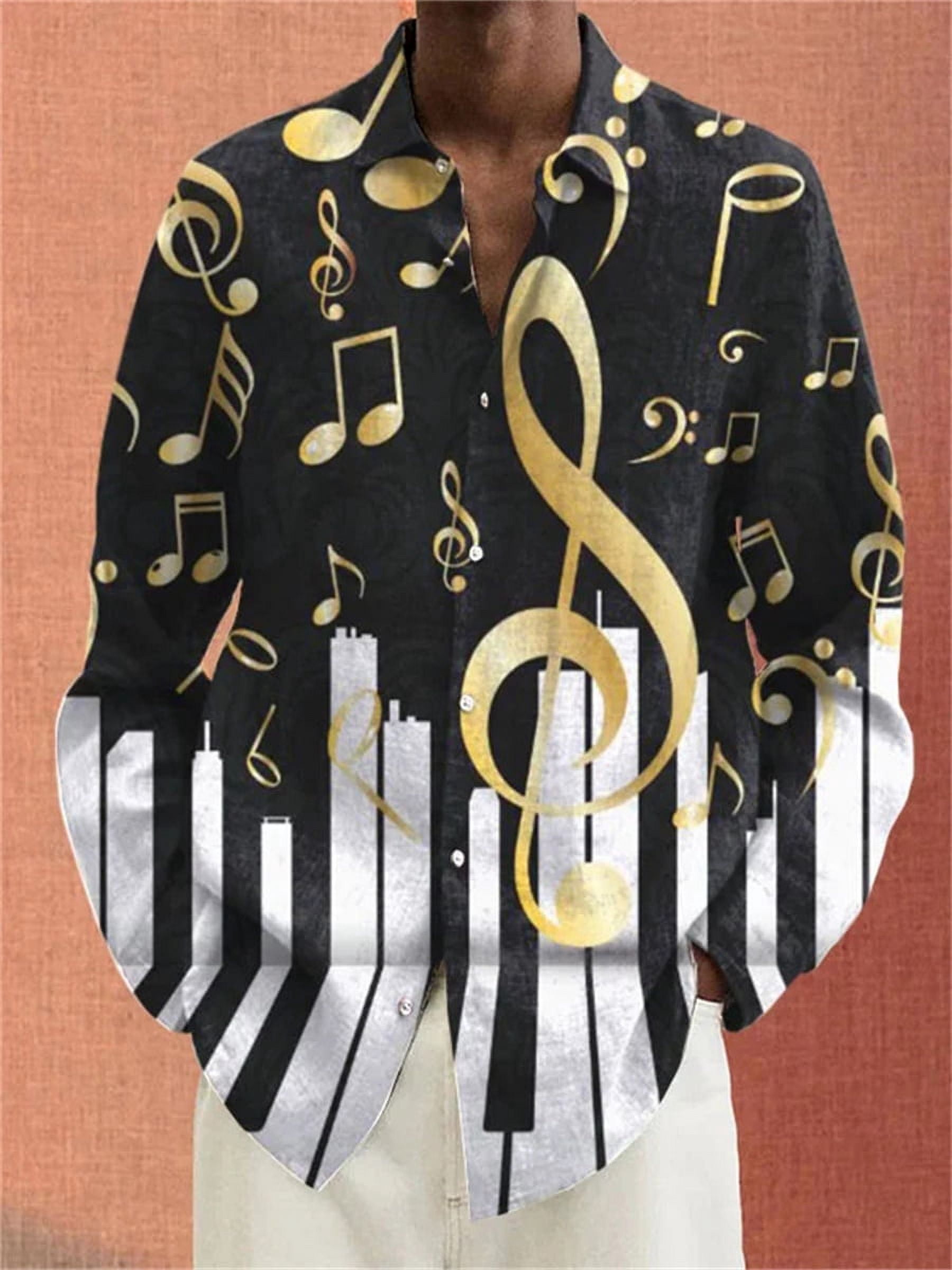 Shirt Men's Musical Notation Musical Instruments Clear Graphics Casual ...
