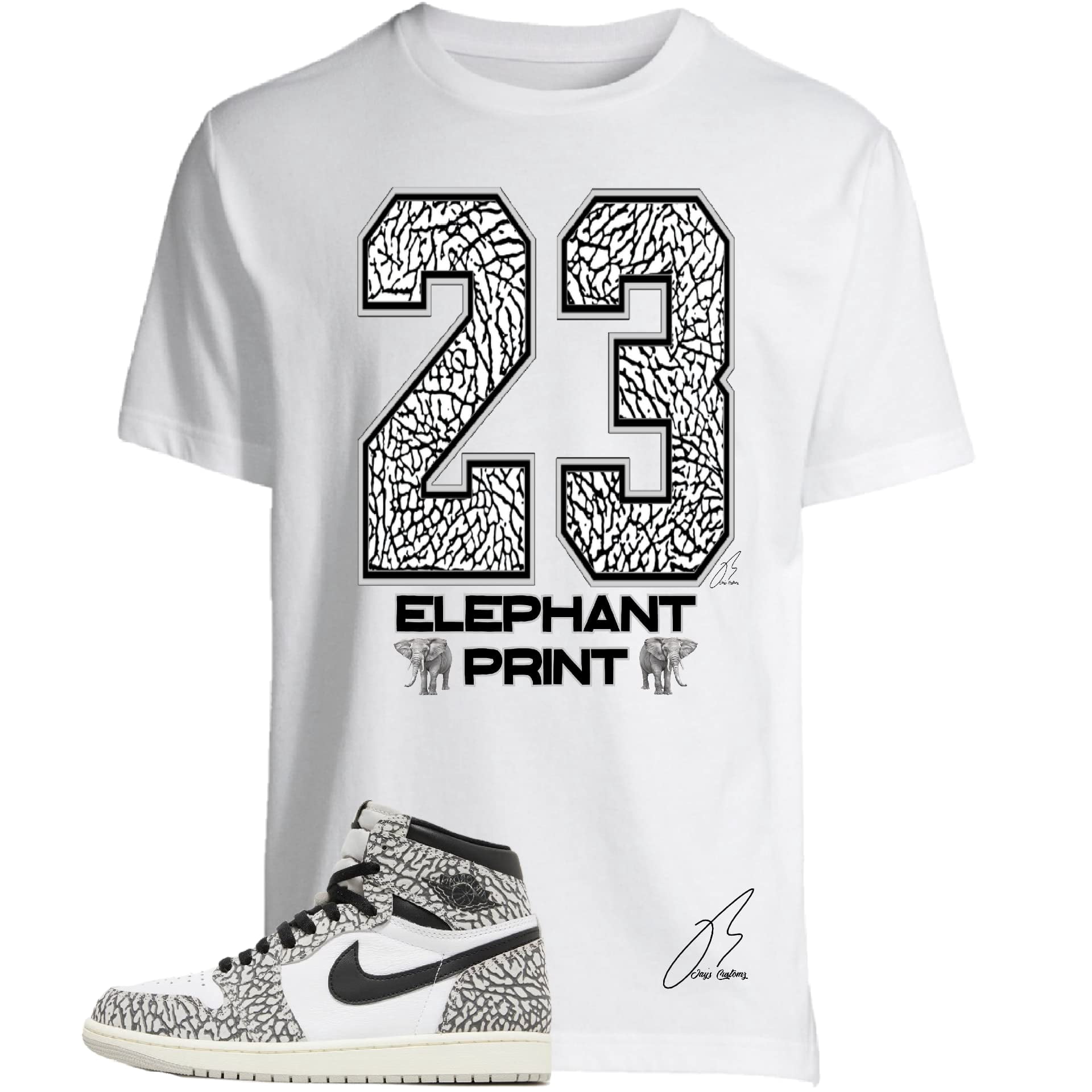 Shirt To Match Jordan Retro 1 White Cement Elephant Print,23 Unisex ...