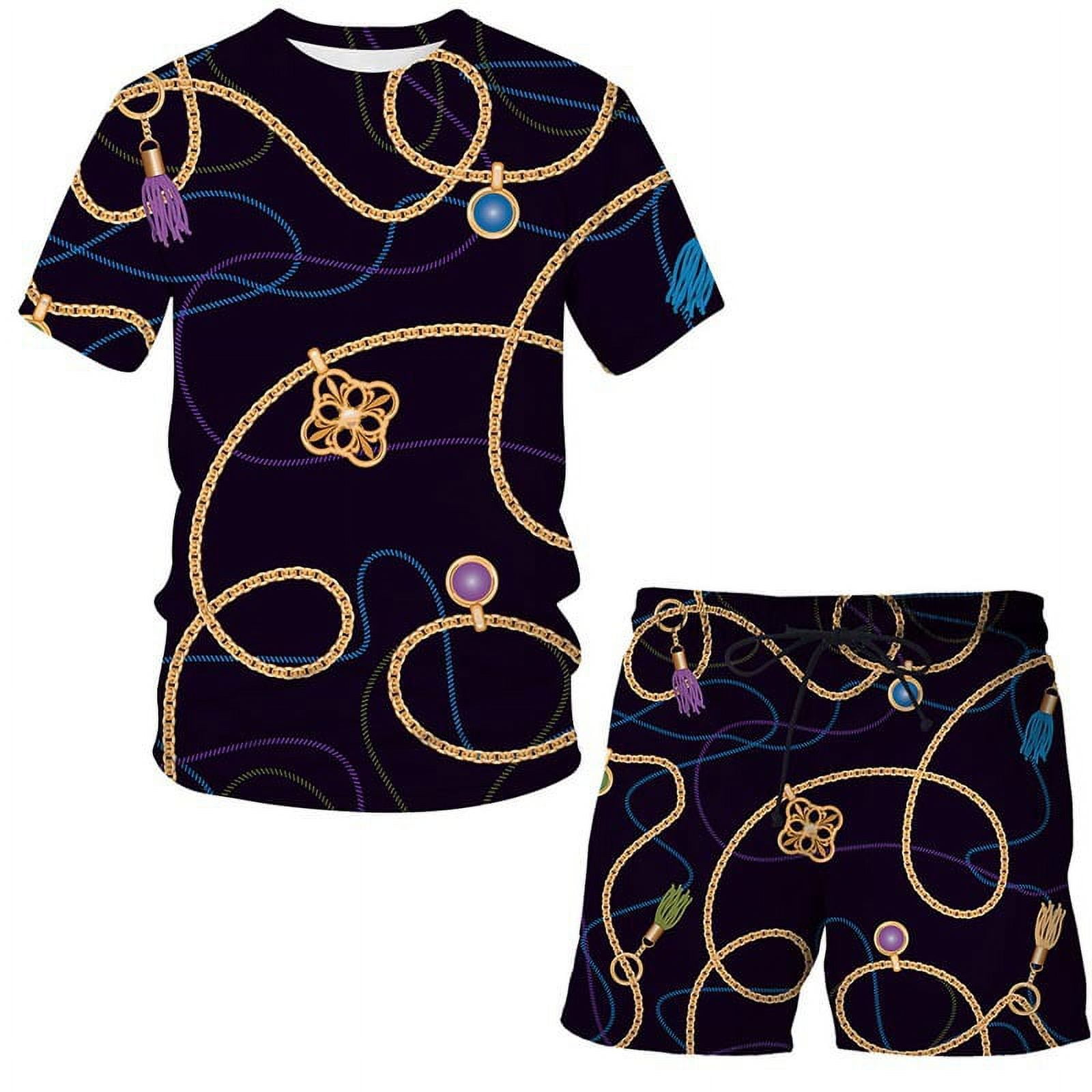 Shirt and Shorts Sets Casual Gold Chain 3D Digital Printing T Shirts ...