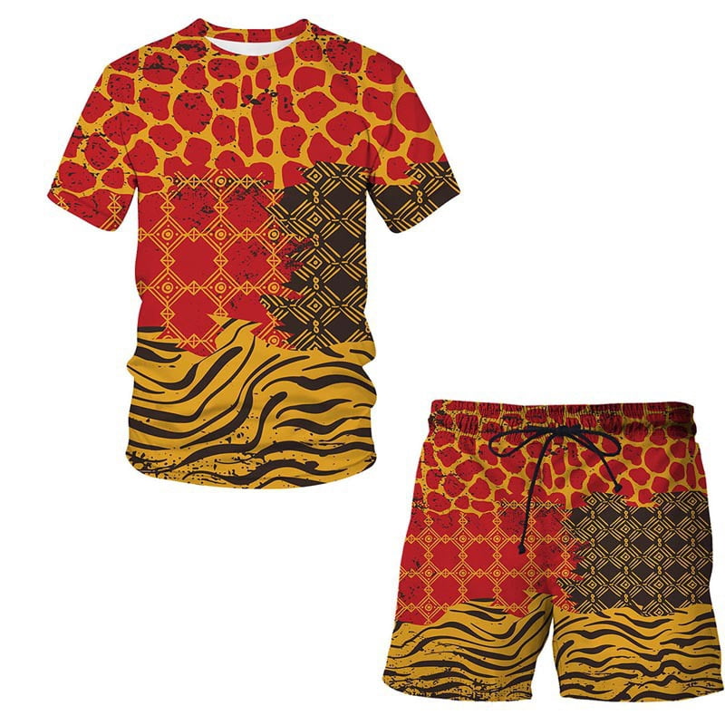 Shirt and Shorts Sets Casual Leopard Print 3D Digital Printing T Shirts ...