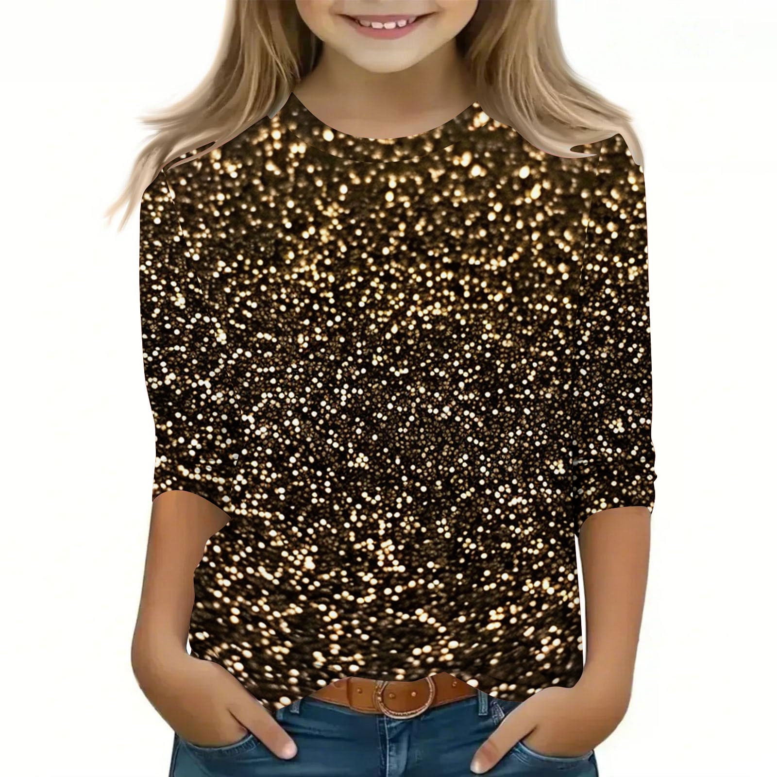 Shirt for Girls 12-14 Girls Round Neck Blouse Three Quarter Length ...