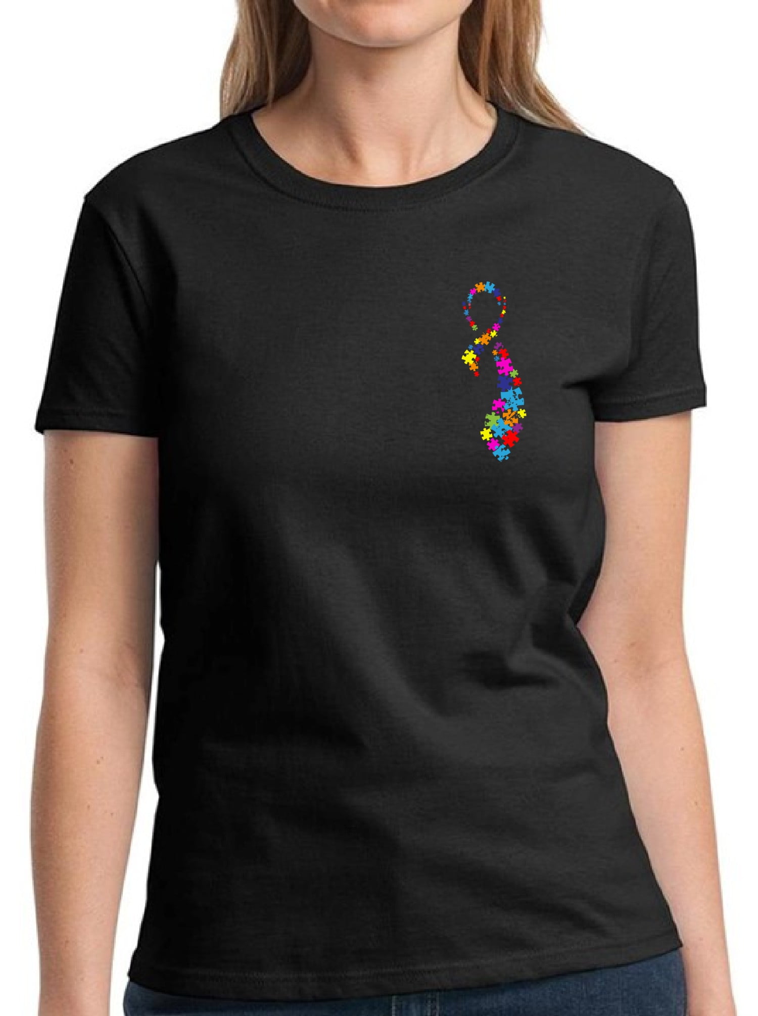 Shirt for Her Autism Puzzle Ribbon Autism Tops Graphic T-Shirt for ...