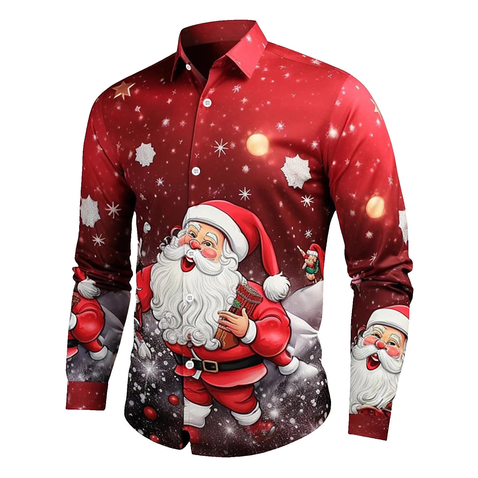 Shirt for Men Christmas Santa Digital 3D Printed Button-Up Lapel Long ...