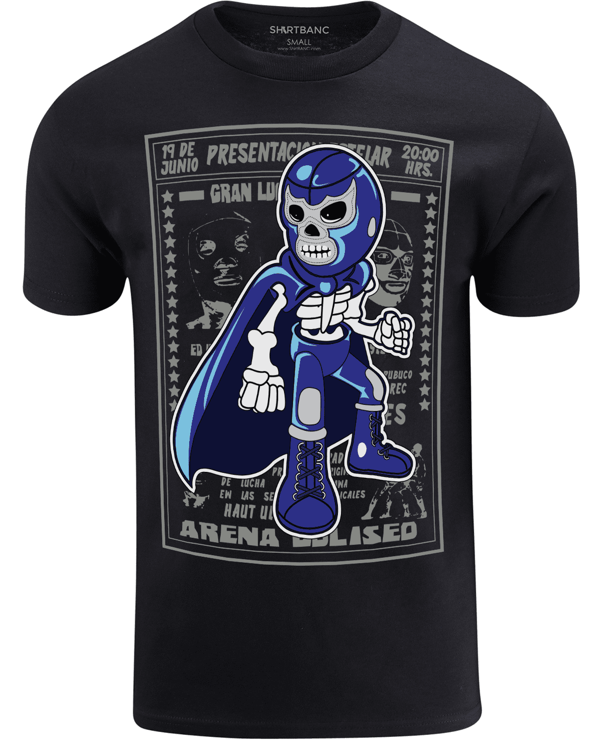 ShirtBANC Mens Blue Demon Skeleton Luchador Card Lucha Libre Legend ...