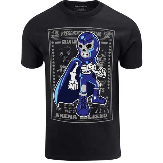 ShirtBANC Mens Blue Demon Skeleton Luchador Card Lucha Libre Legend ...