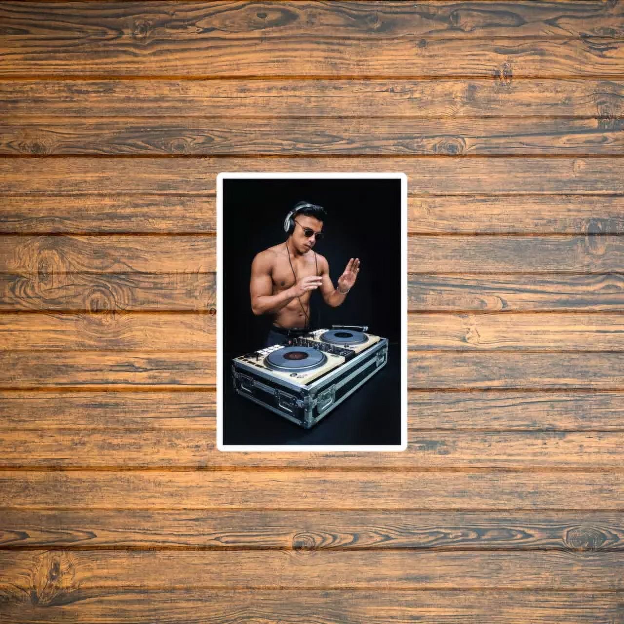 Shirtless Dj With Headphones Spinning Turntables Sticker Printphone ...
