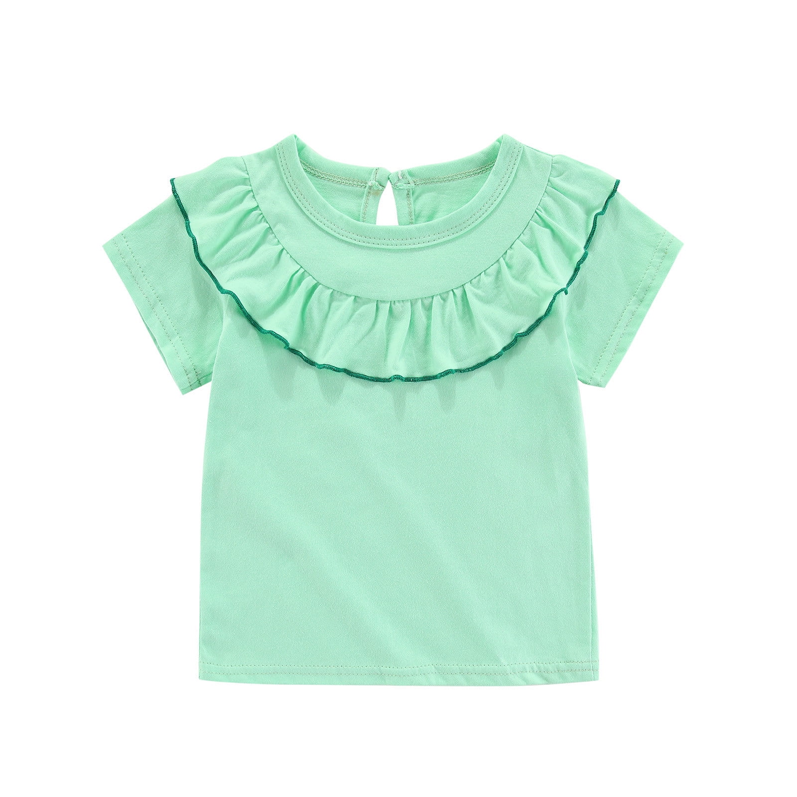Shirts For Kids Girls Summer Short Ruffle Sleeve Solid Color Tops ...