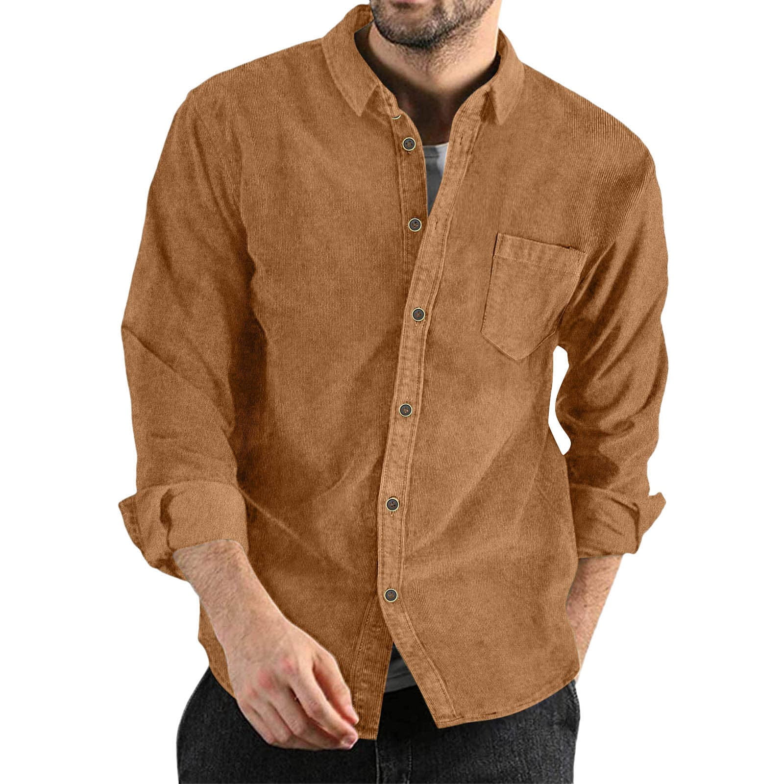 Shirts For Men Autumn Winter Corduroy Shirts Casual Long Sleeves Solid ...