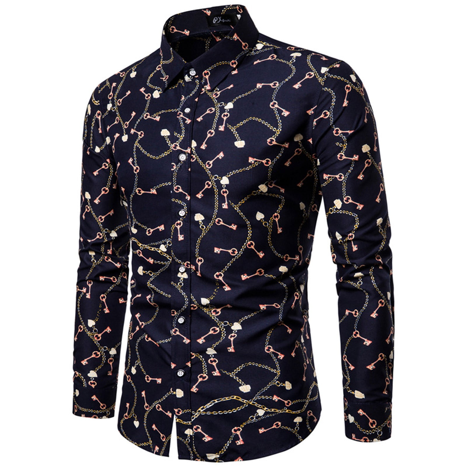Shirts For Men Fashion Square Collar Printed Cardigan Long Sleeve ...