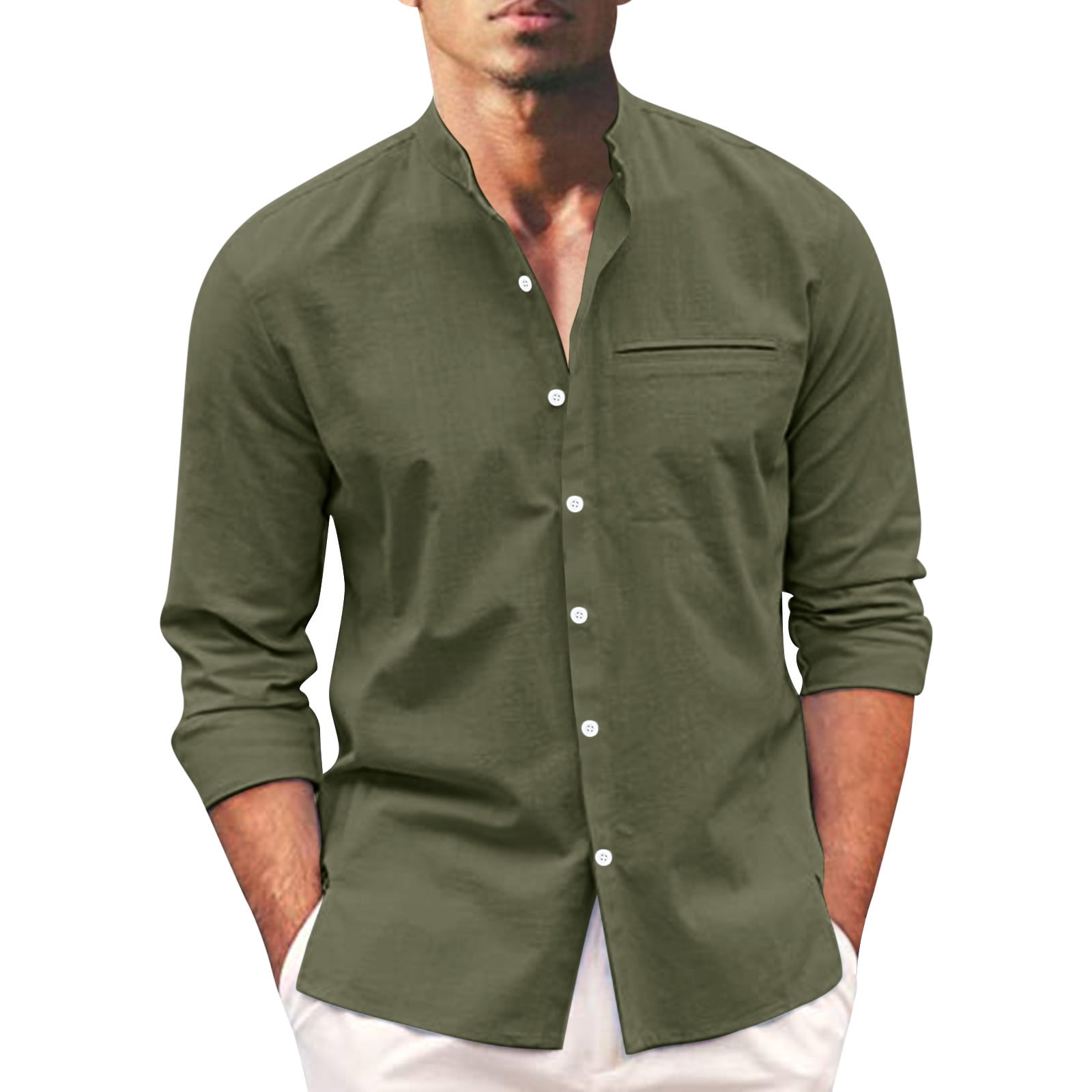 Shirts For Men Spring Summer Fashion Casual Solid Color Cotton And ...