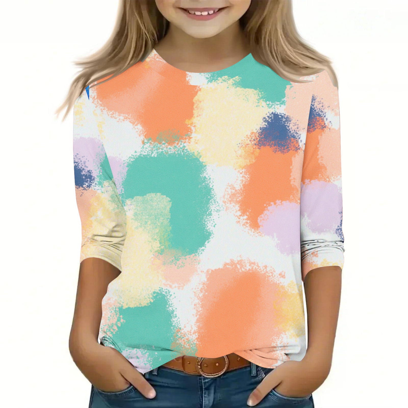 Shirts Girls 10-12 Girls 3/4 Sleeve Blouse Children's Half Sleeved ...