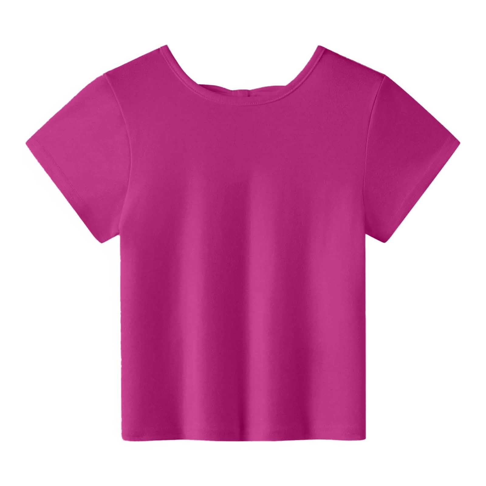 Shirts Girls Back Hollow Bow Tie Short Sleeve Cute Shirt Round Neck ...