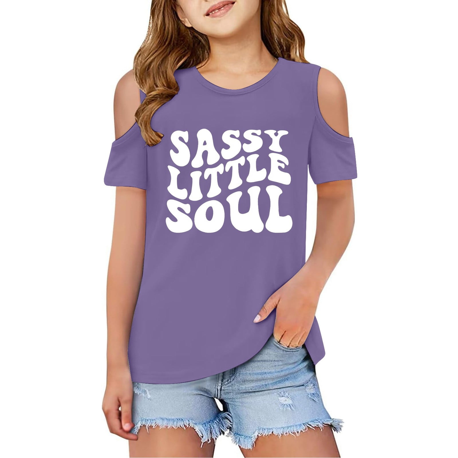 Shirts for Girls Cold Shoulder Letter Print Toddler Girl Short Sleeve ...