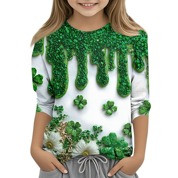 Shirts for Girls St.Patrick's Day Holiday Lucky Clover Printed T-Shirts ...