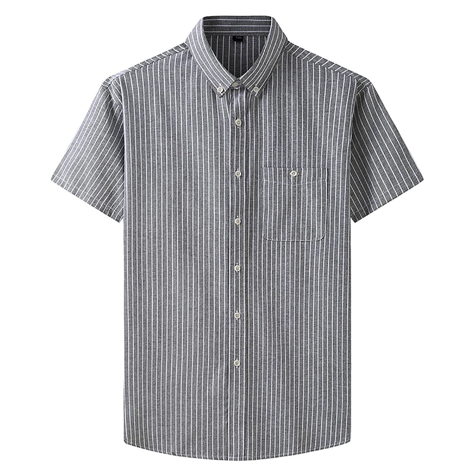Wo-Fusoul Mens Shorts Men's Striped Short Sleeve Lapel Collar Button ...