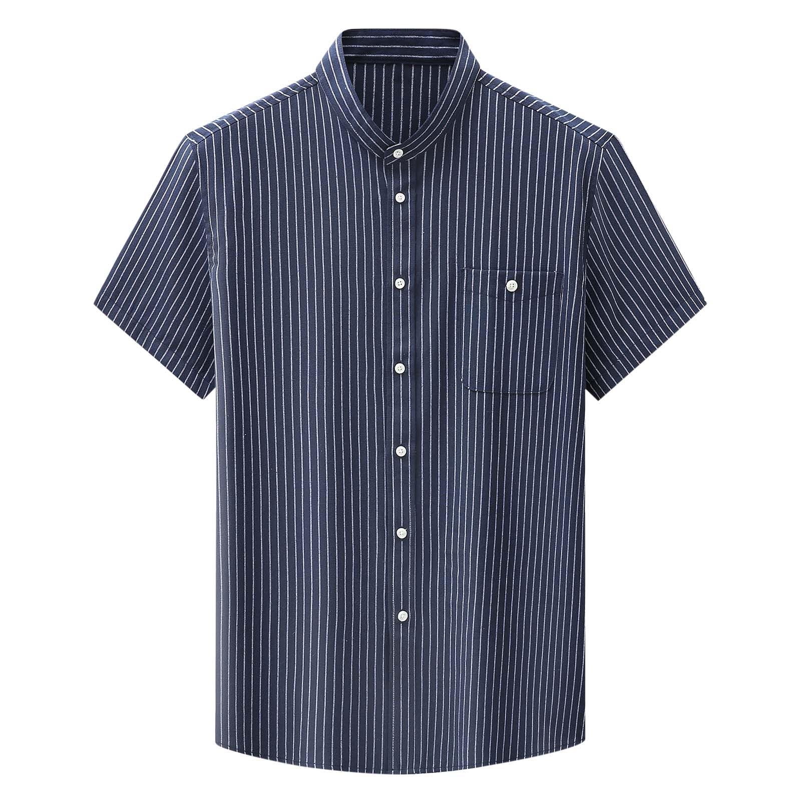Wo-Fusoul Mens Shorts Men's Stretchy Short Sleeve Stand Collar Button ...