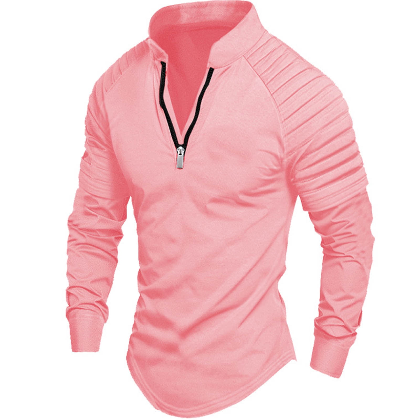 Wo-Fusoul Men's Solid Color Long Sleeve Zip-Up Polo Shirt, Autumn ...