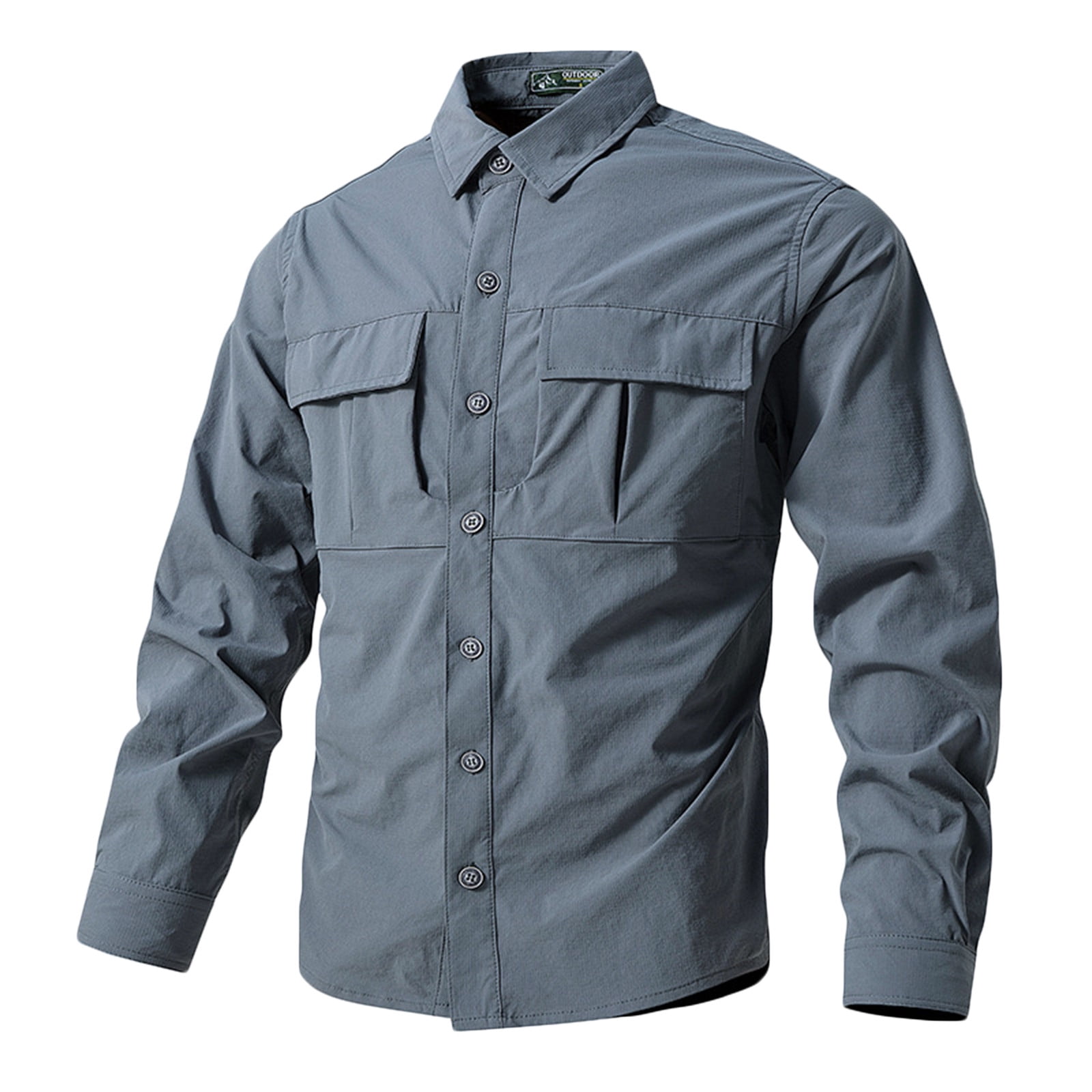 Shirts for Men Mens Solid Multiple Pockets Turndown Collar Drying ...