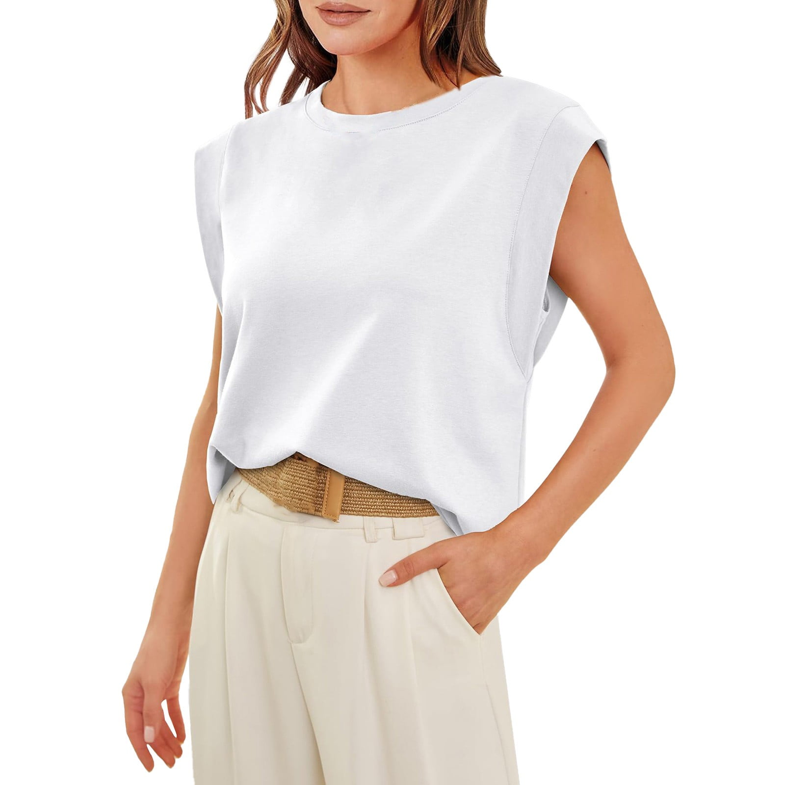 Shirts for Women Cap Sleeve For Summer Tank Top Basic Tee Loose Fit ...