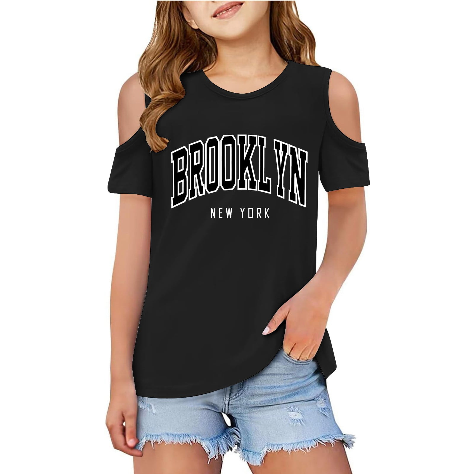 Shirts for Girls Cold Shoulder Crewneck Girls Short Sleeve Tops Toddler ...