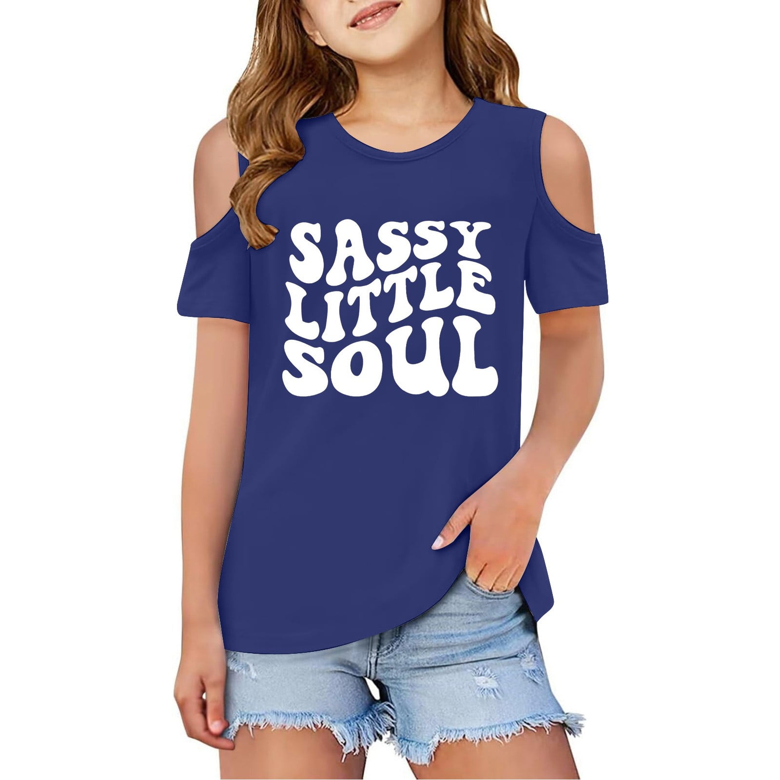 Shirts for Girls Cold Shoulder Letter Print Toddler Girl Short Sleeve ...