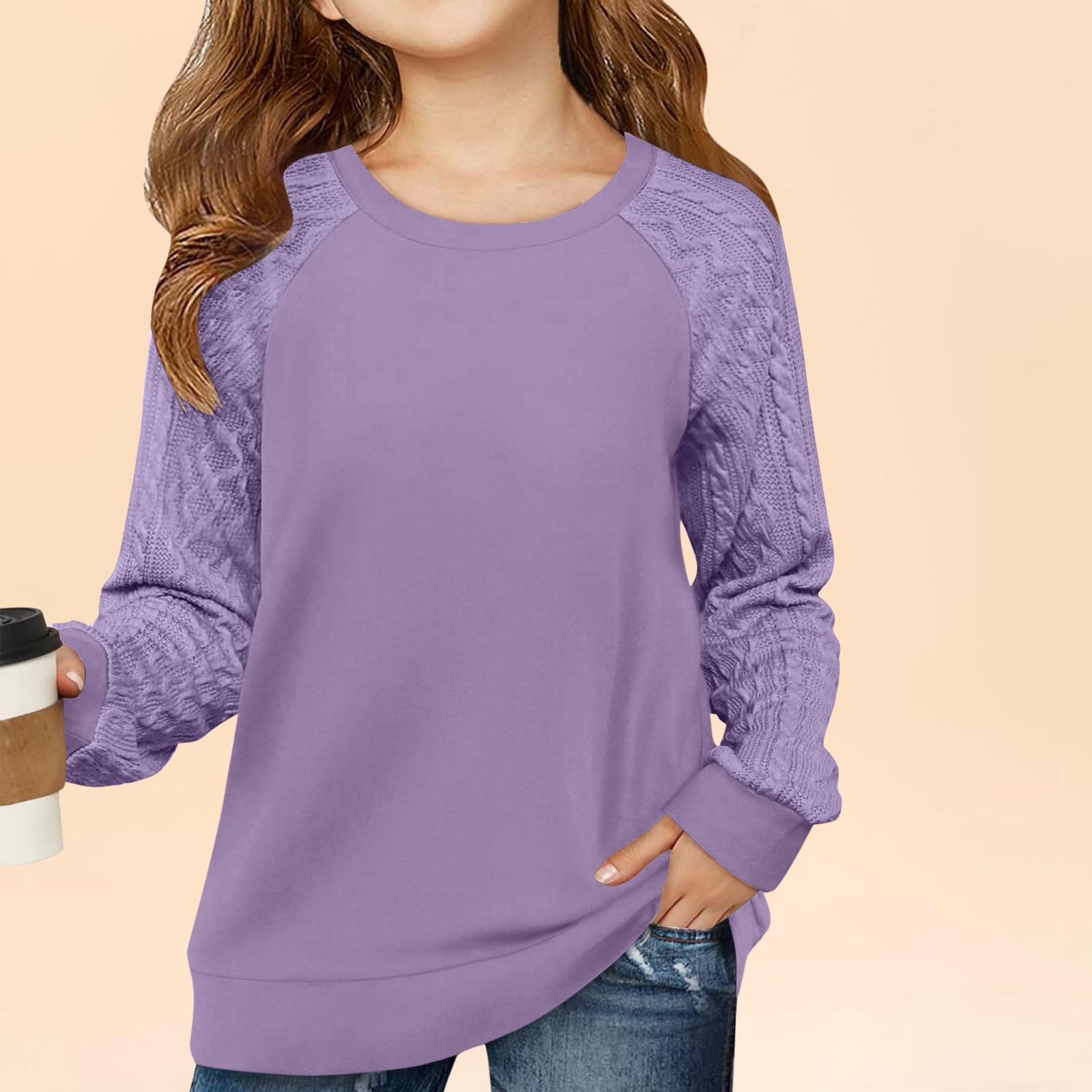 Shirts for Girls Teens Cute Crew Neck Kids Shirt Long Sleeve Tees for ...