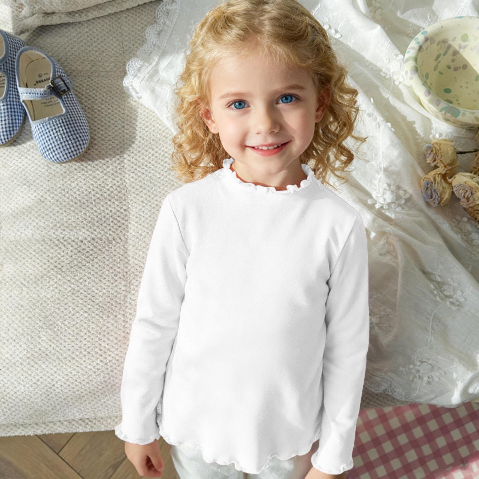 Shirts for Girls White Long Sleeve Shirt Boys Kids Fall Tops Crewneck ...