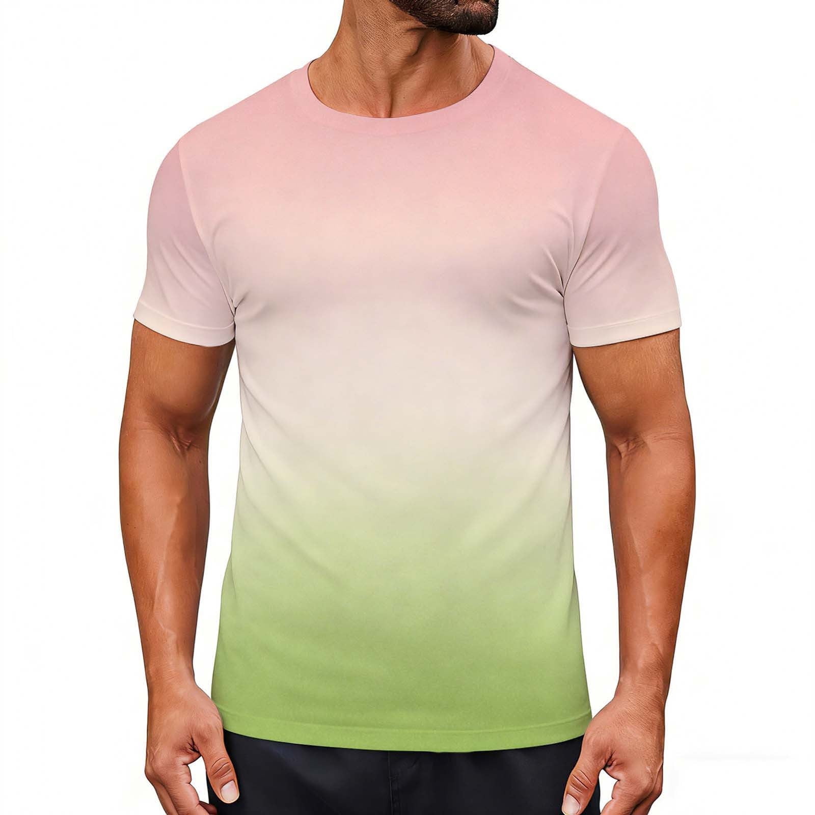 Shirts for Men Casual Slim Fit Short Sleeve Tshirt Gradient Color Print ...